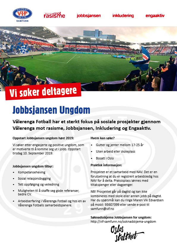 Søker nye deltagere til Jobbsjansen / Vålerenga Søker nye deltagere til Jobbsjansen / Vålerenga